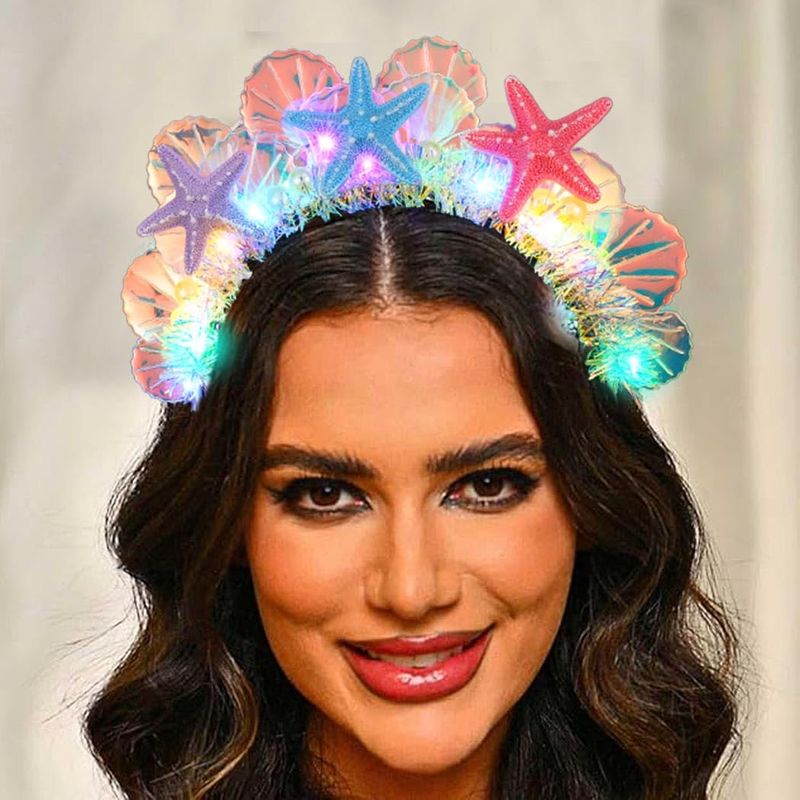 CAKURE Light up Starfish Headband Seashell LED Hair Band Glow Headpiece ...