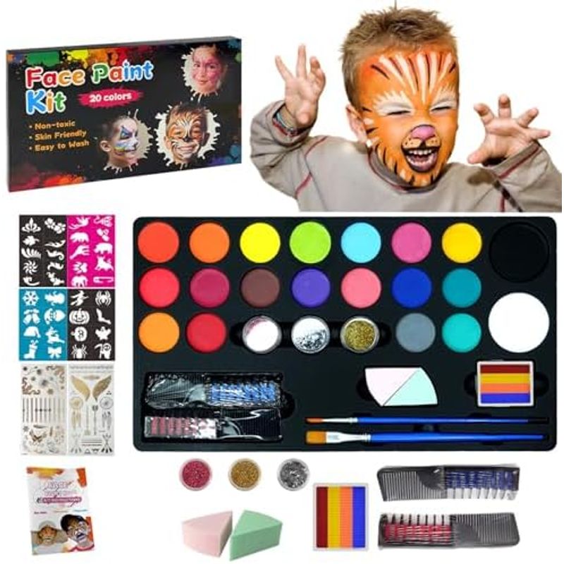 Vurlexat Face Body Painting Kit, 23 Colors Face&Body Paint Glitter Kit ...