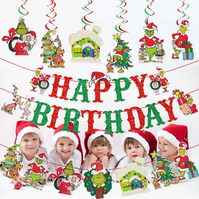 Christmas Happy Birthday Banner Christmas Birthday Decorations ...