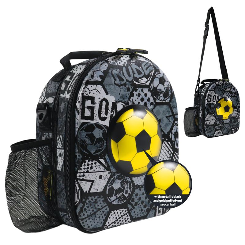 Decorably Insulated Hard-Top Soccer Lunch Bag for Boys with Metallic ...