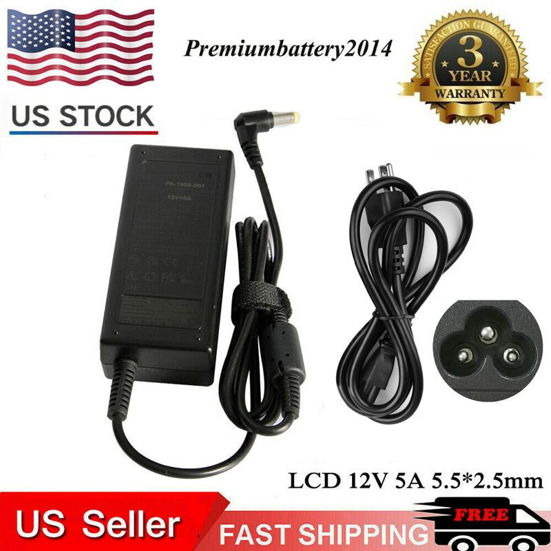 AC to DC 12 Volt 5A (12V 5A) Adapter Power for led strip LCD CCTV ...
