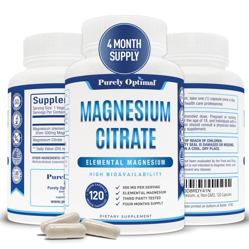 Purely Optimal Magnesium Citrate 500mg – Digestive Health, Gentle ...