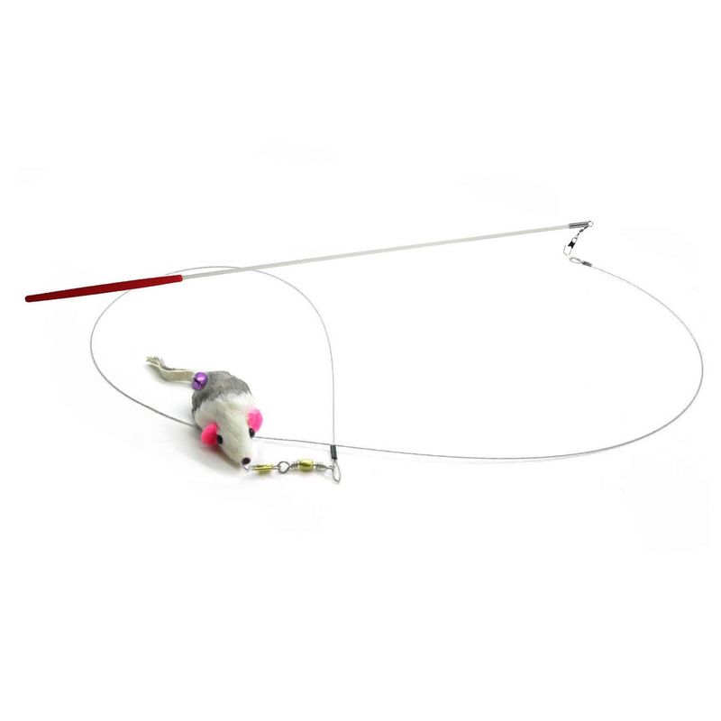 Kats'N Us Realistic Rabbit Fur Cat Toy Wand - Furry Mouse with Bell ...