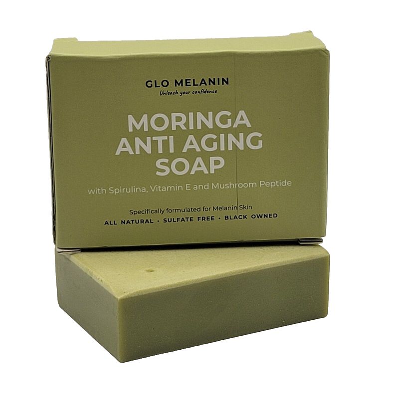 GLO MELANIN Moringa Anti-Aging Soap w/ Spirulina & Mushroom Peptide All ...