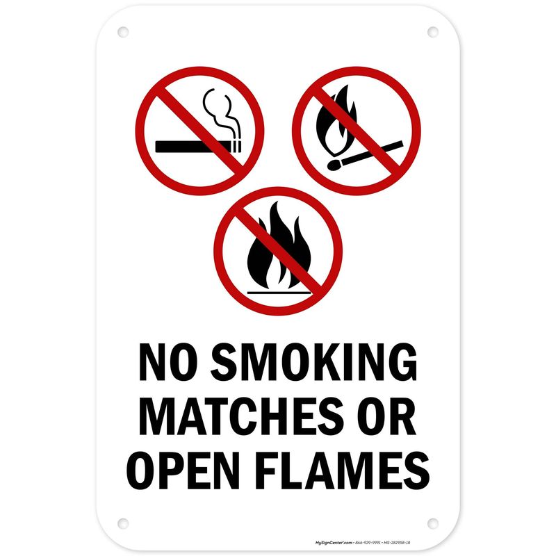 No Smoking Matches Or Open Flames With Graphic Sign, 12x18 Inches, 55 ...