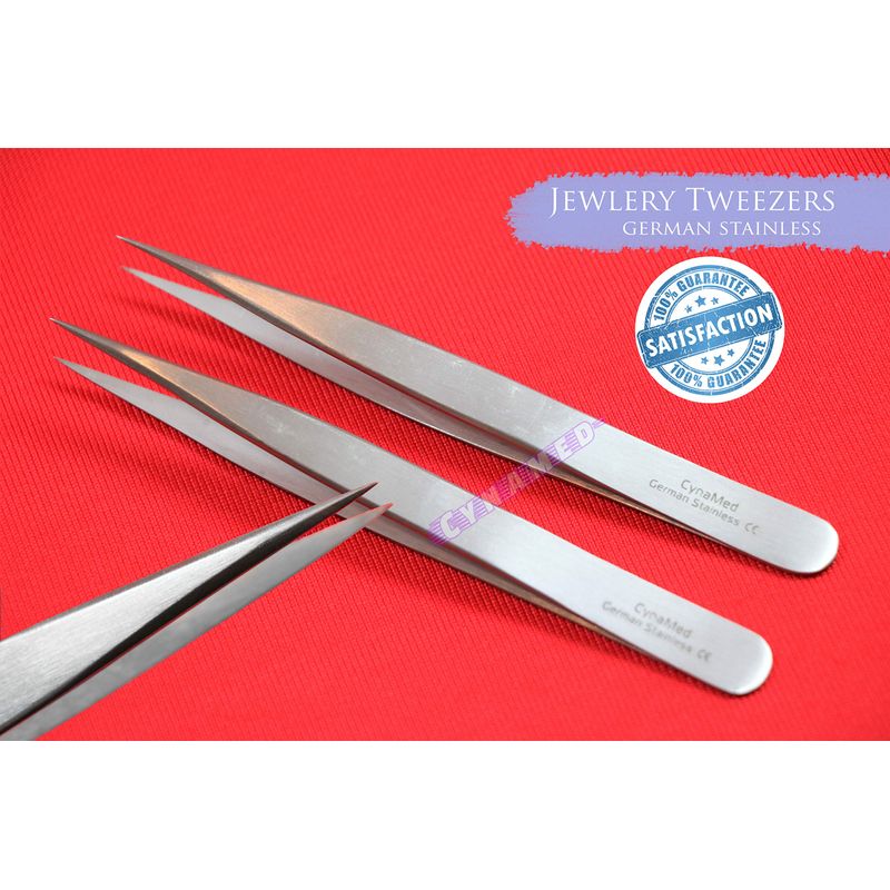 German Stainless Jewelry Forceps Fine Tip Repairment Tweezers Pair 2 ea ...