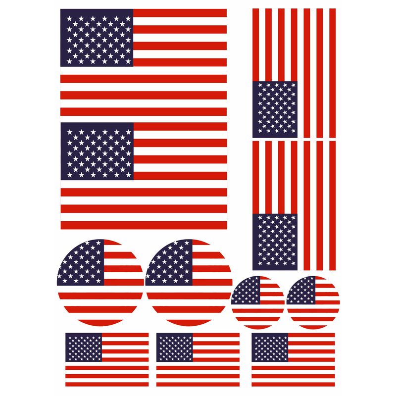 Daged USA American Flags Flag Set of 11 Self-Adhesive Stickers - FS ...
