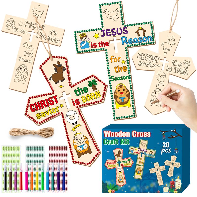 BeYumi Christmas Wooden Cross Craft - 20Pcs DIY Wooden Cross Ornaments ...