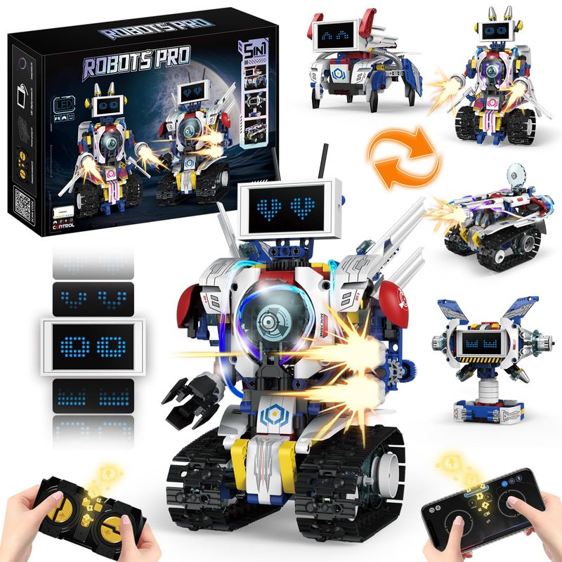 VOPOGLNE 5 in 1 STEM Robot Building Kit, APP & Remote Control Robot Screen Building Toys, Eye ...