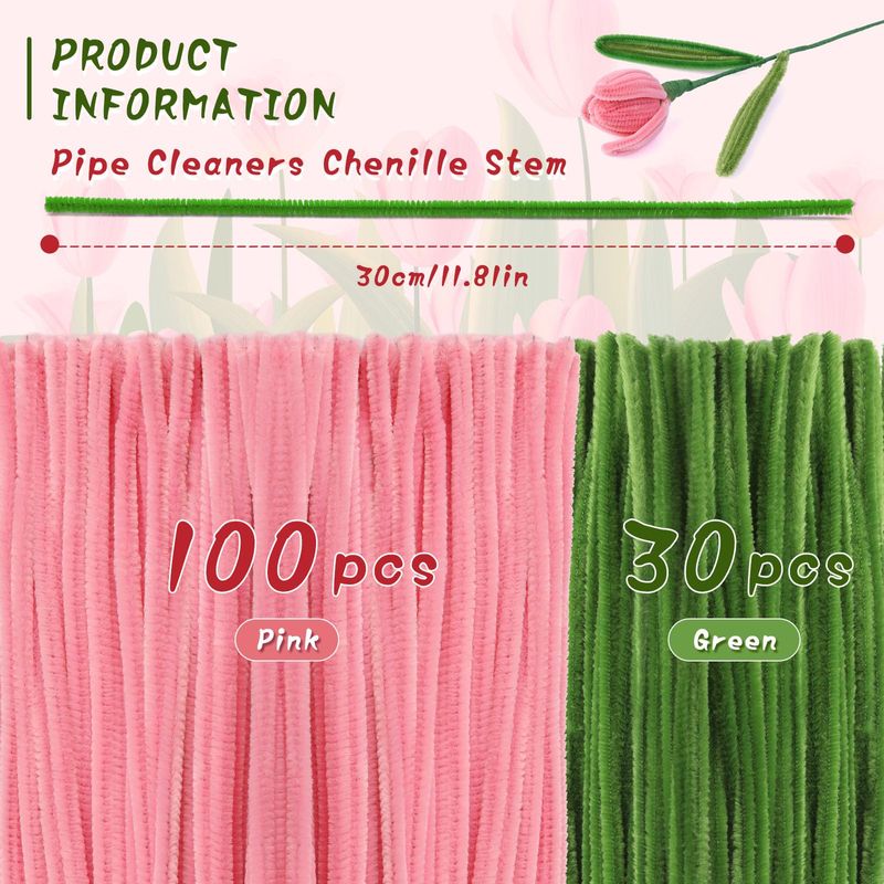 Pink Pipe Cleaners Set Green Pipe Cleaner Flowers Chenille Stems Pipe ...