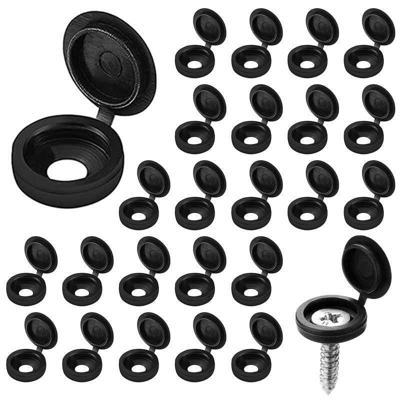 Screw Covers 100pcs Black Plastic Screw Cap Hinged Fold Over Caps ...