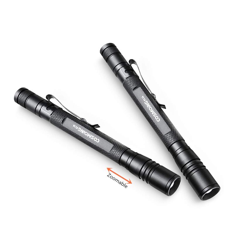 LED Pen Flashlight (2 Pack), Zoomable Head, COSMOING 3 Mode Super ...