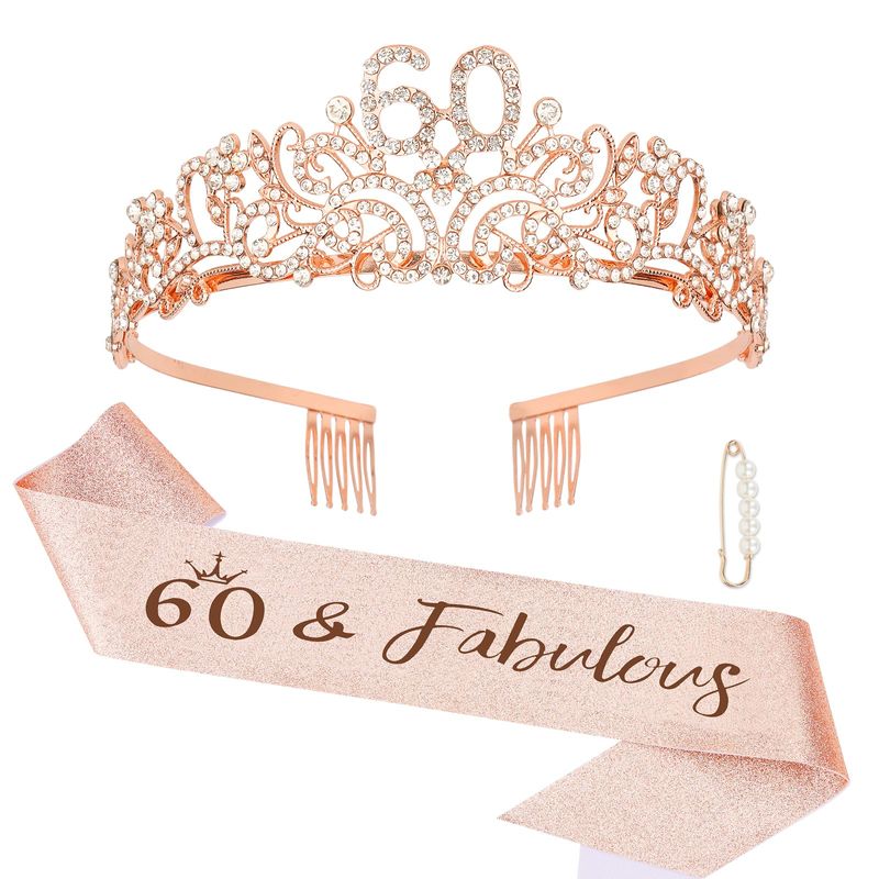 Semato 60th Birthday Decorations - 60th Birthday Tiara and 60th Birthday Sash Glitter Kit for ...