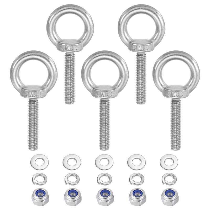 PATIKIL M8 x 40mm Lifting Shoulder Eye Bolt, 5Pcs 304 Stainless Steel ...