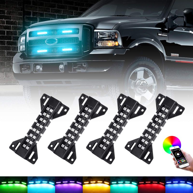 OPP ULITE LED Grille Lights for Trucks - RGB Color - 4 Pods Front Grill Light - Smartphone APP ...