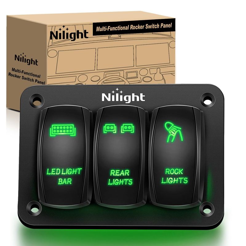 Nilight 3 Gang Rocker Switch Panel Aluminum 5 Pin ON Off Toggle Switch ...