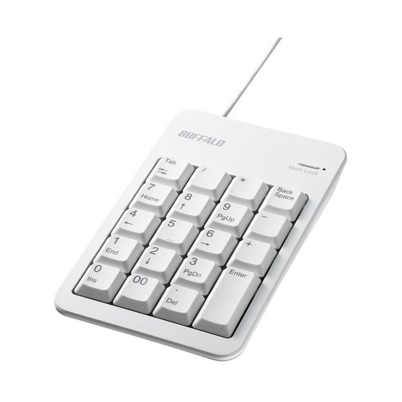 BUFFALO BSTKH100WH Wired Numeric Keyboard with Tab Key USB Hub, White ...