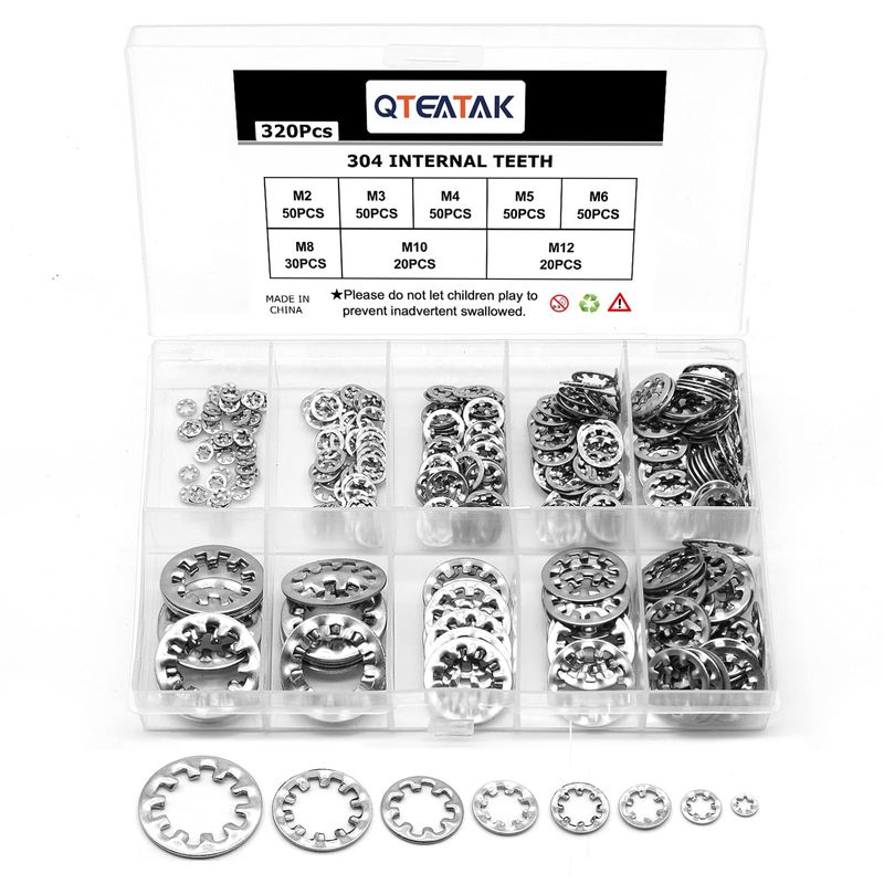 QTEATAK 320Pcs Lock Washers 304 Stainless Steel Internal Star Washer, 8 ...