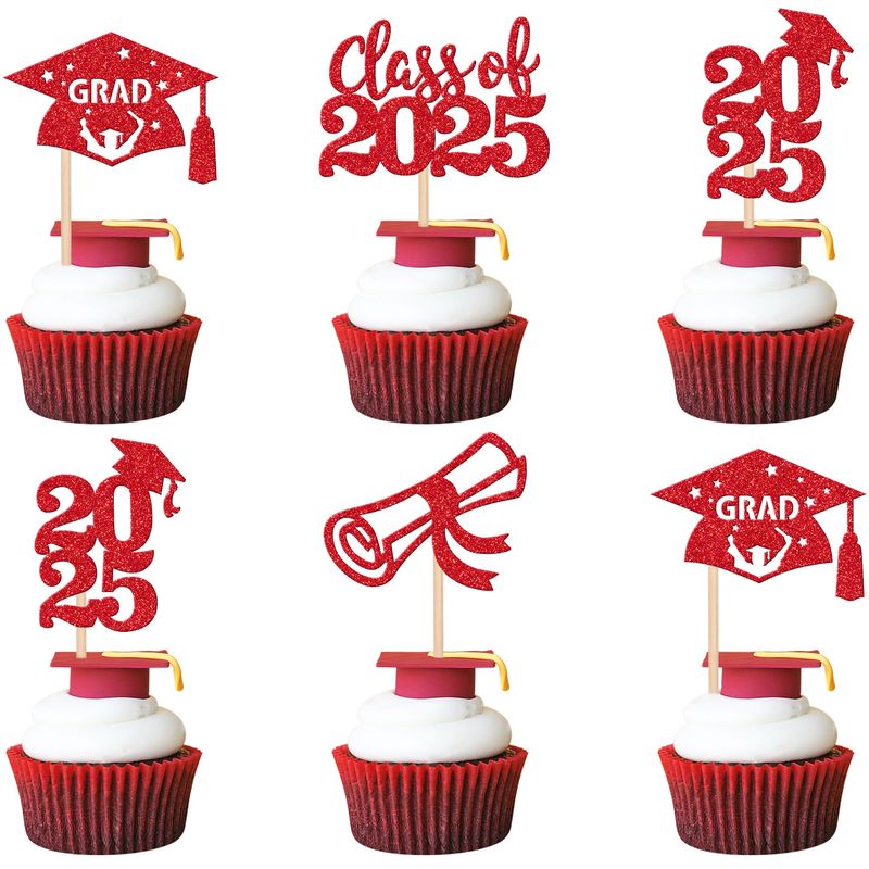 24 PCS Graduation Cap Cupcake Toppers Glitter Diploma Grad Cap Class of ...