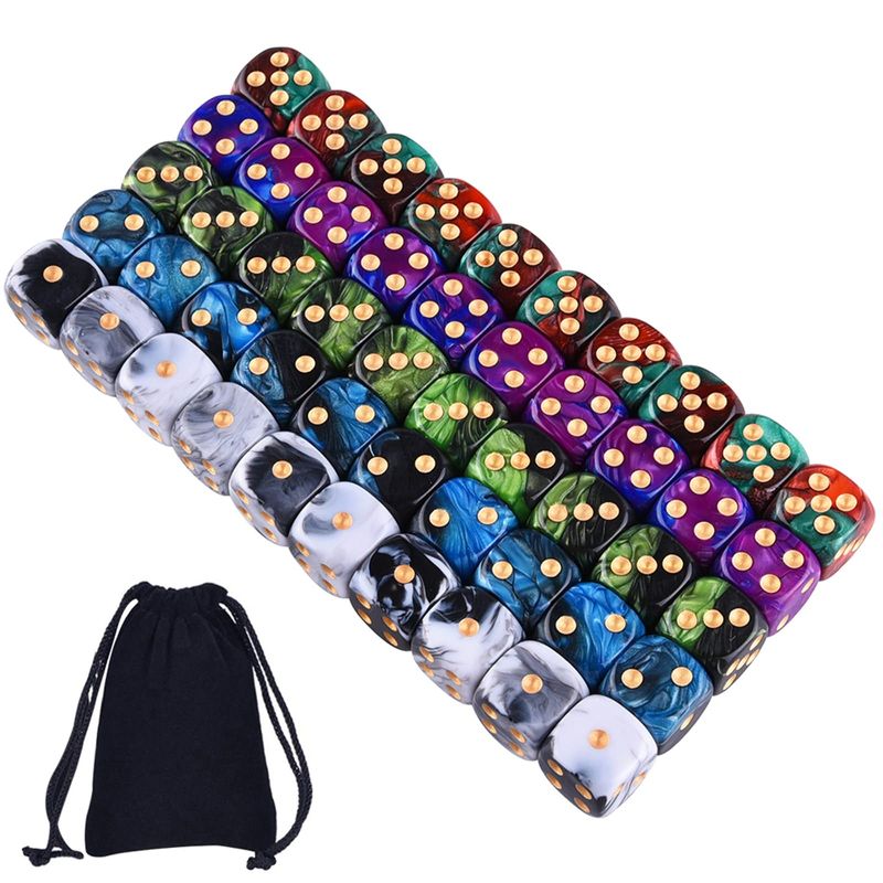 AUSTOR 50 Pieces 6 Sided Game Dice Set 5 Two Tone Colors Dice with Gold ...
