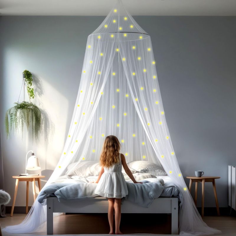 UB-STORE Canopy for Girls Bed with Pre-Glued Glow in The Dark Stars ...