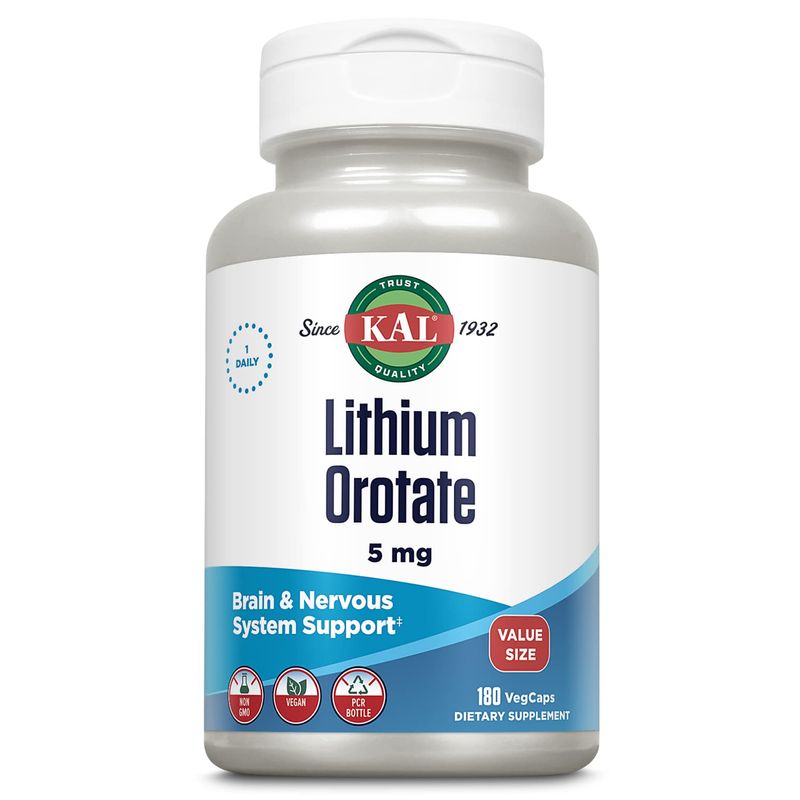 KAL Lithium Orotate 5mg, Low Dose Lithium Supplement for Brain, Nervous ...