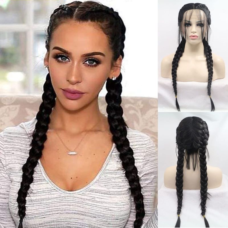 Black Twist Braided Wigs for Women Long Braided Lightweight Wigs with ...