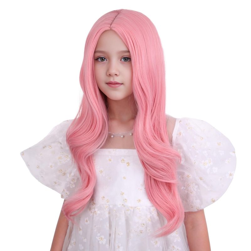 Edivd Child Pale Pink Wig Girls Long Pastel Pink Wavy Curly Wig Kids ...