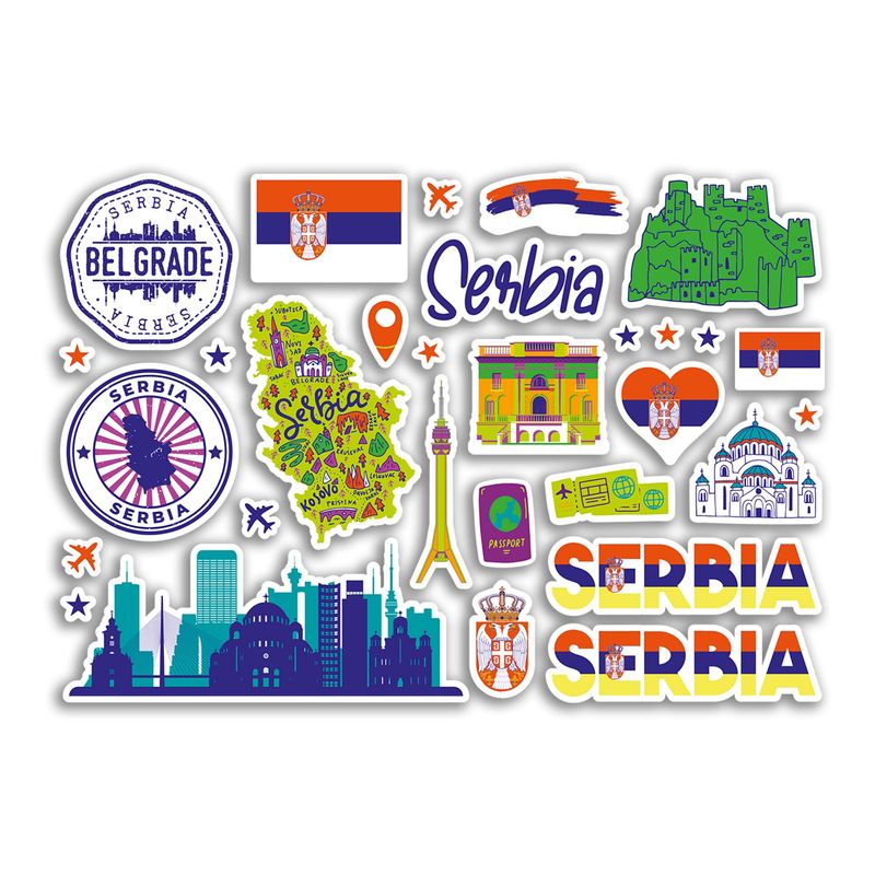 A5 Sticker Sheet Serbia Landmarks Vinyl Stickers - Serbian Map Airport ...