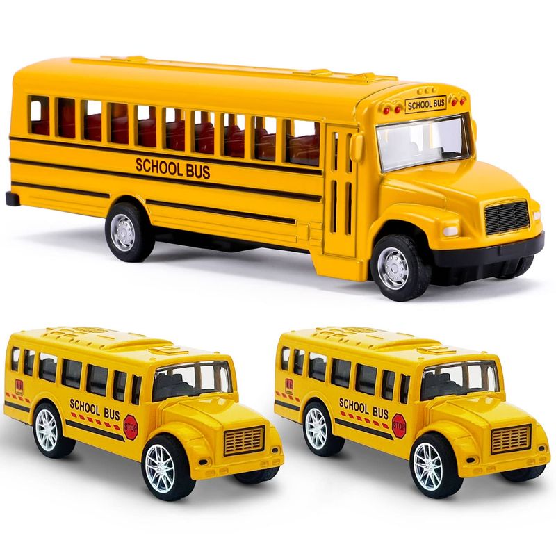FANELEQU 3 Pack Pull Back School Bus Playset, Die-cast Metal Toy ...