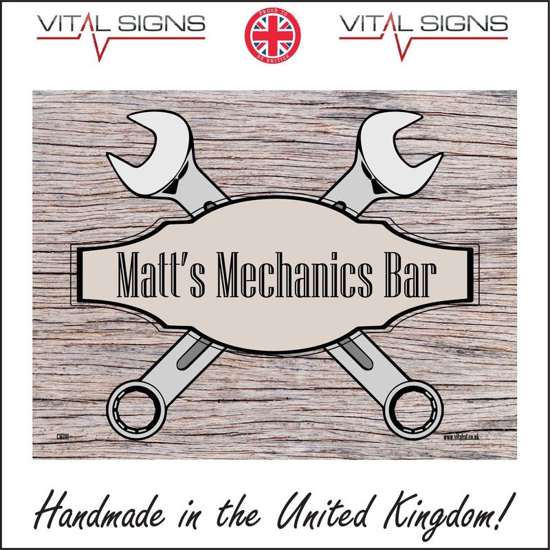 CM201 Matt's Mechanic Bar Sign Customise Lads Shed Garage Workshop Gift ...