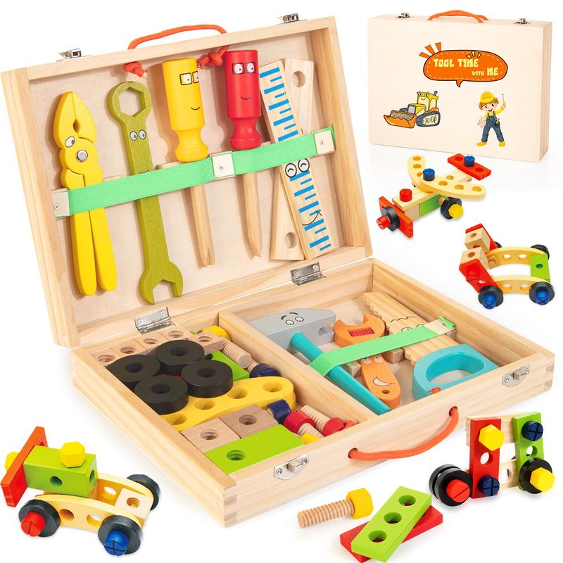 Bravmate Kids Tool Set, Wooden Montessori Toddler Tool Kit with A Box ...