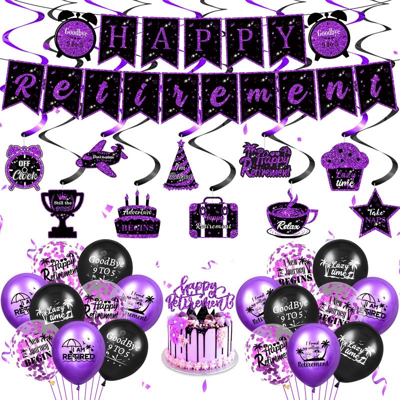 Retirement Party Decorations for Women,Purple Happy Retirement Party ...