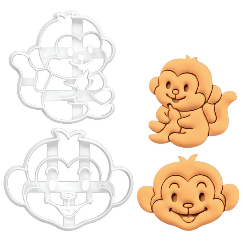 BAKERLOGY Set of 2 Monkey Cookie Cutters (Design: Monkey Face and ...