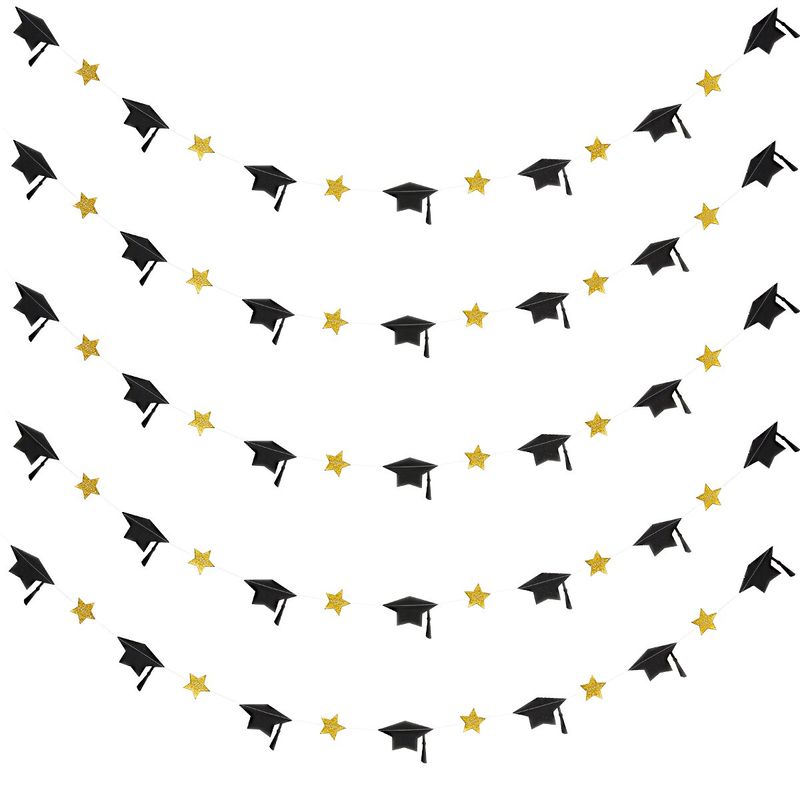Gold and Black Graduation Cap Star Banner Graduation Cap Garland Banner ...