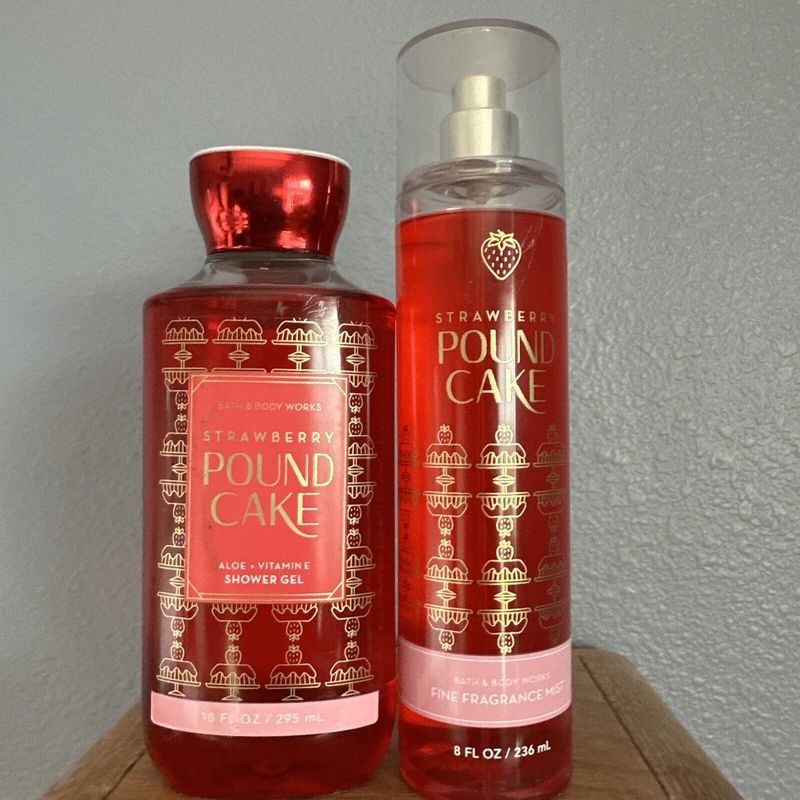 Bath & Body Works STRAWBERRY POUND CAKE Set Body Mist Shower Gel 2pc Lot - EveryMarket