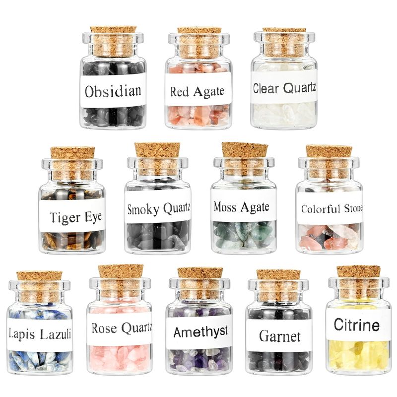 12Pcs Mini Crystals Gemstone Bottles Set, Healing Crystal Tumbled ...