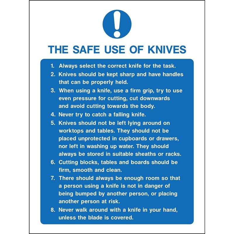 The safe use of knives kitchen Safety sign - 3mm Aluminium sign 300mm x ...