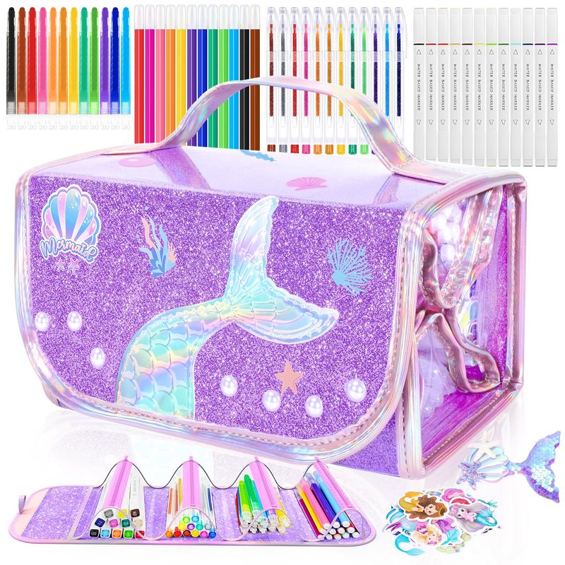 70PCS Mermaid Washable Markers Set with Glitter Pencil Case,Art ...
