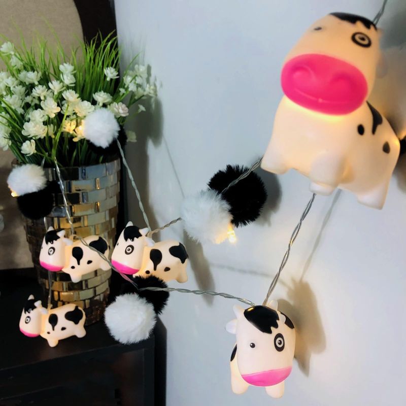 Riaxuebiy Cute Cow Hairball LED String Light Children’s Bedroom Painted ...