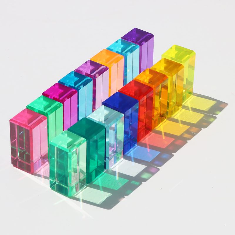 Rainbow Crystal Acrylic Strip Blocks Rectangle Stacking Gem Blocks for ...