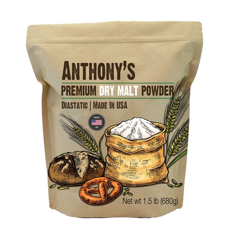 Anthony's Diastatic Dry Malt Powder, 1.5 lb, Made in the USA, Diastatic ...