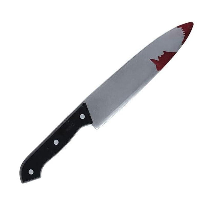 30cm Fake Bloody Kitchen Knife with Black Handle Halloween Slasher ...