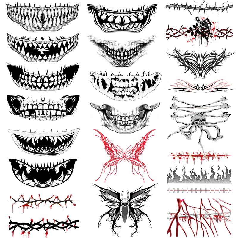Tazimi Halloween Black Skull Mouth Temporary Tattoos Scary Neck Wound ...
