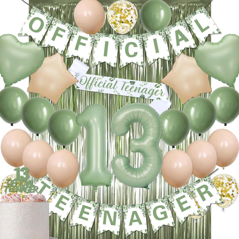 13th Birthday Decorations for Girls Boys, Sage Green Official Teenager ...