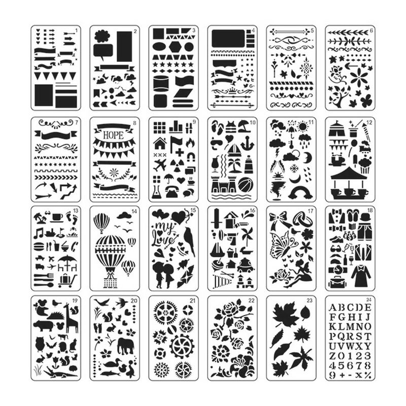 Set of 24 Stencils, Drawing Set, 10.4 cm x 17.8 cm, Reusable Drawing ...
