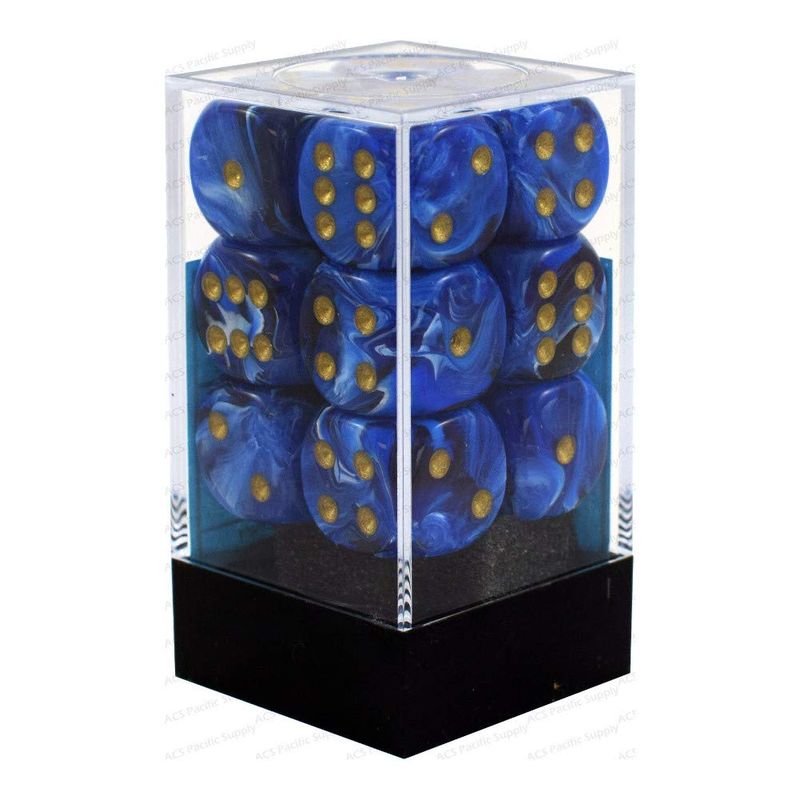 Chessex Dice d6 Sets: Vortex Blue with Gold - 16mm Six Sided Die (12 ...