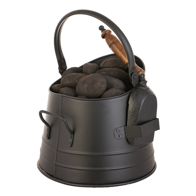 Coal Scuttle Bucket Fireside Fuel Basket with Shovel Matte Black ...