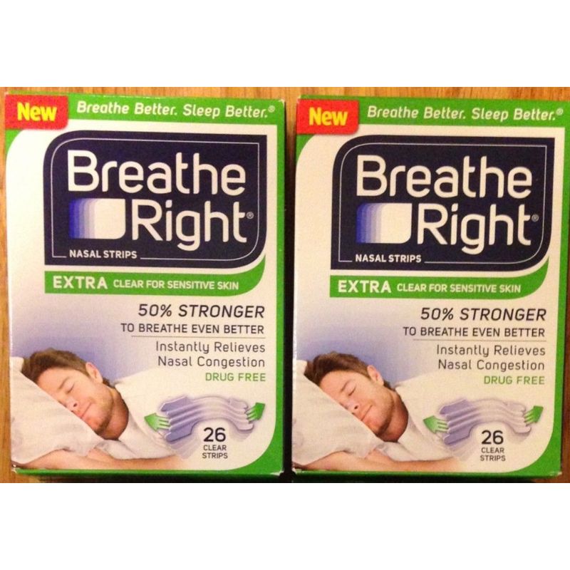52 BREATHE RIGHT Nasal Strips EXTRA CLEAR Adult Size Nose Stop Snoring ...