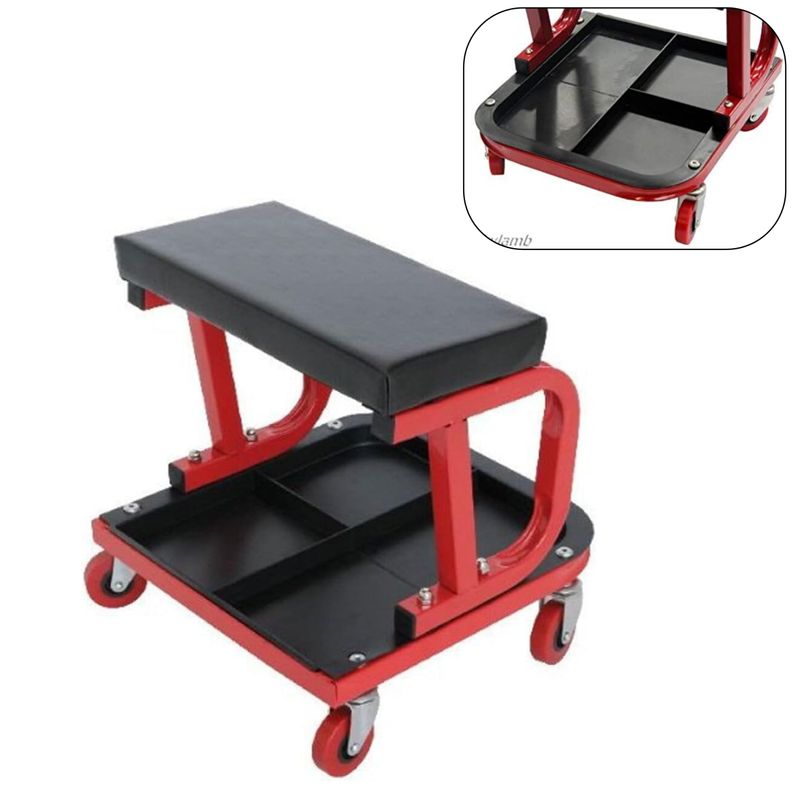 Mechanics Padded Creeper Trolley Seat with Swivel Castors and Tool Tray ...